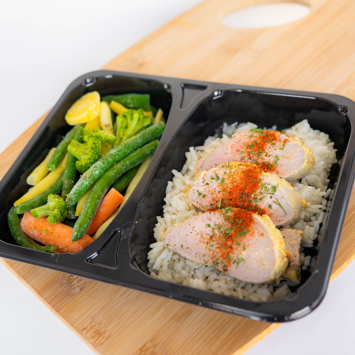 Spicy Sweet Sun Valley Mustard Pork Tenderloin with White Rice & Mixed ...